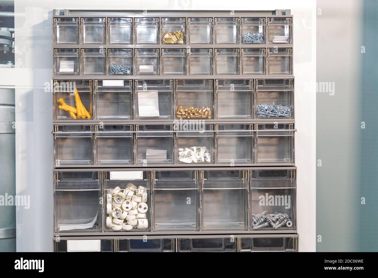 Platic Shelf Rack for Small Parts at Wall Storage Stock Photo - Alamy