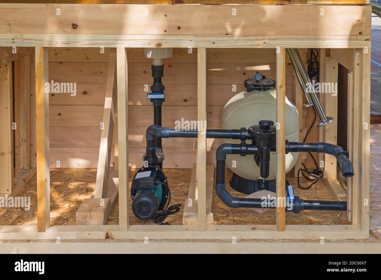 Under Swimming Pool Water Plumbing Fittings Utilities Stock Photo - Alamy