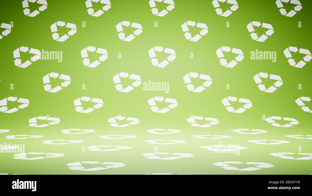 Empty Blank Green and White Recycle Symbol Pattern Studio Background 3D ...