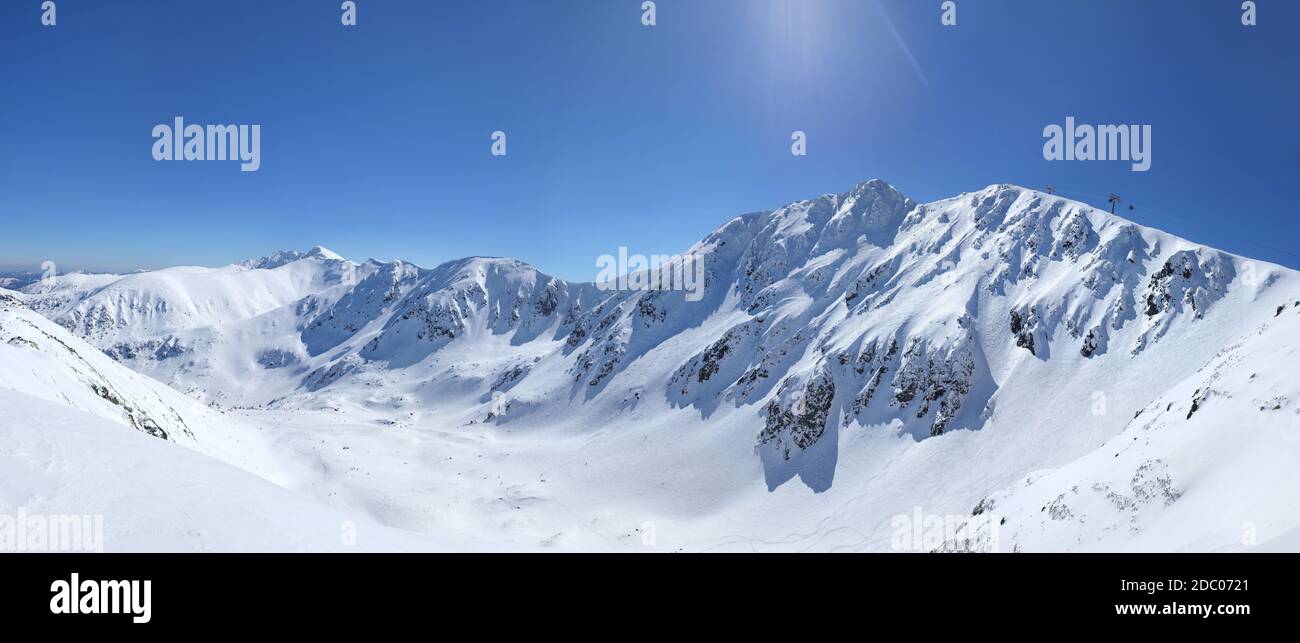 High resolution (100mpx+) panorama of snow covered mount Chopok peak in ...