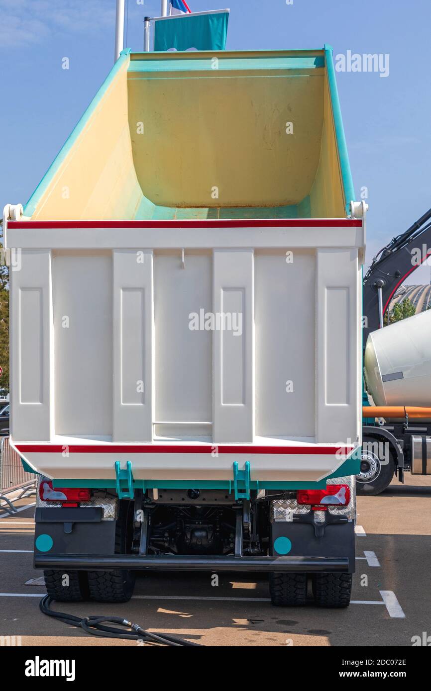 Clean White Tipper Truck in Up Possition Stock Photo - Alamy