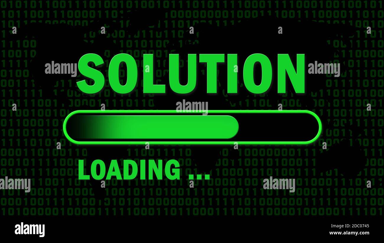 SOLUTION lettering - loading progress bar in front of black background ...