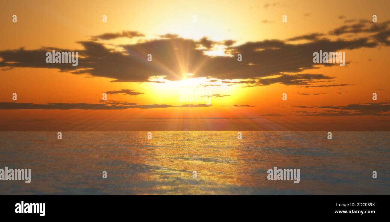 sunset / sunrise in sea clouds, 3d render illustration Stock Photo - Alamy
