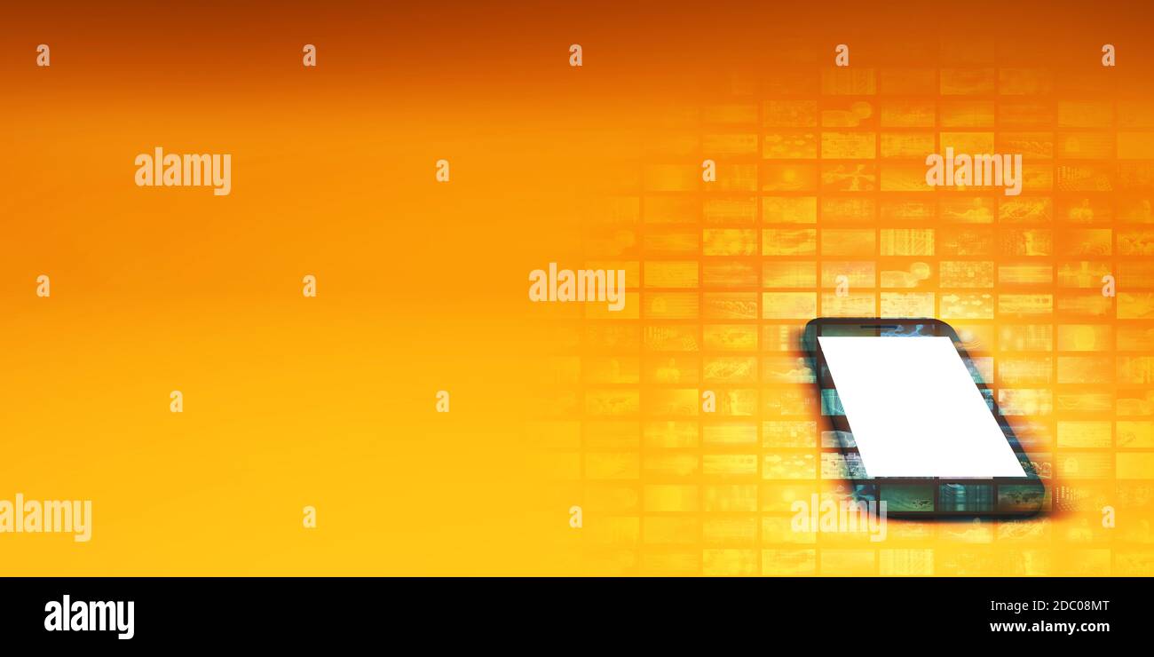 Glowing Mobile Empty Screen on Fun Background Stock Photo - Alamy