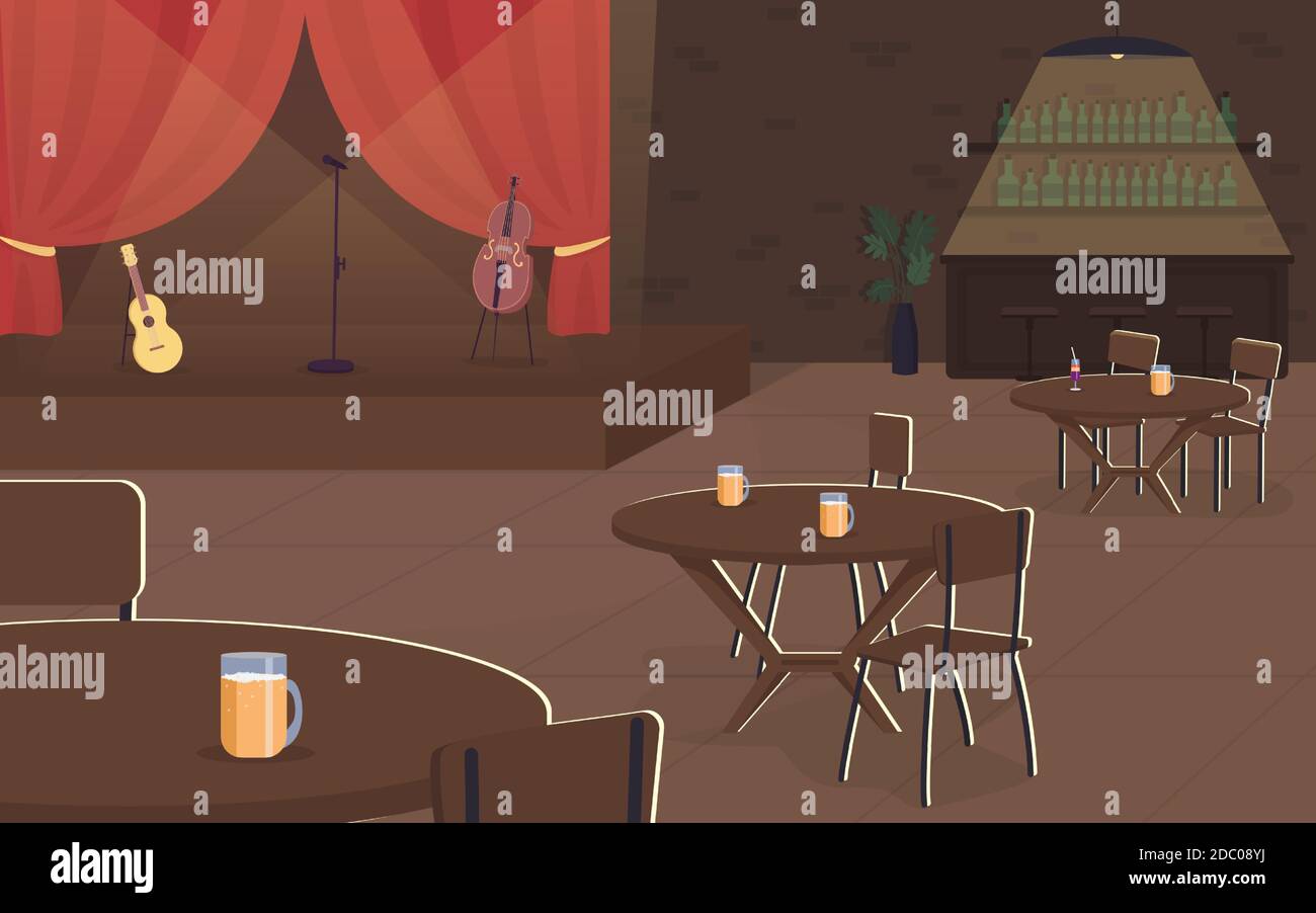 Music concert in pub flat color vector illustration Stock Vector Image ...