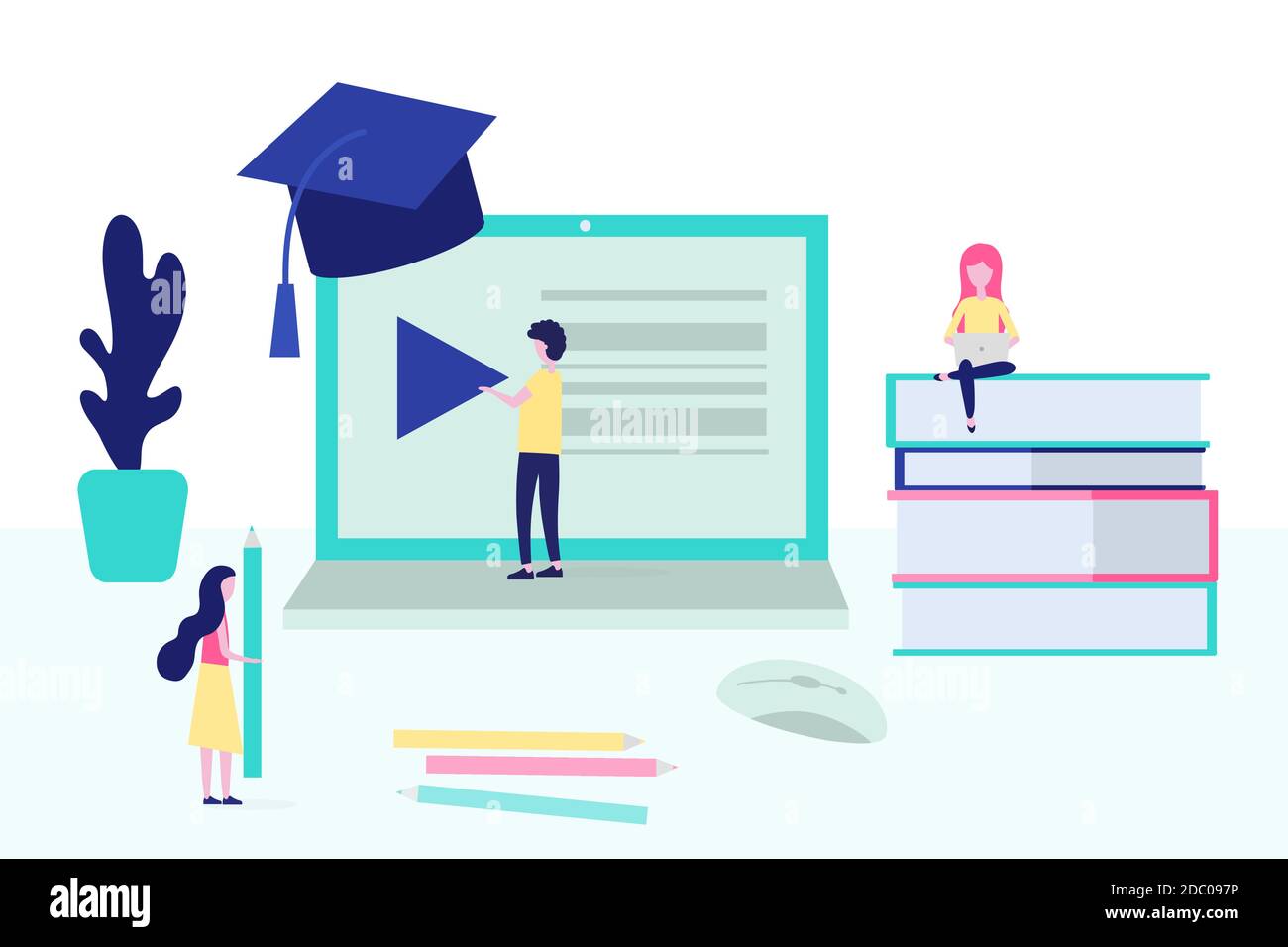 Flat design concept of online education, training and courses, learning ...