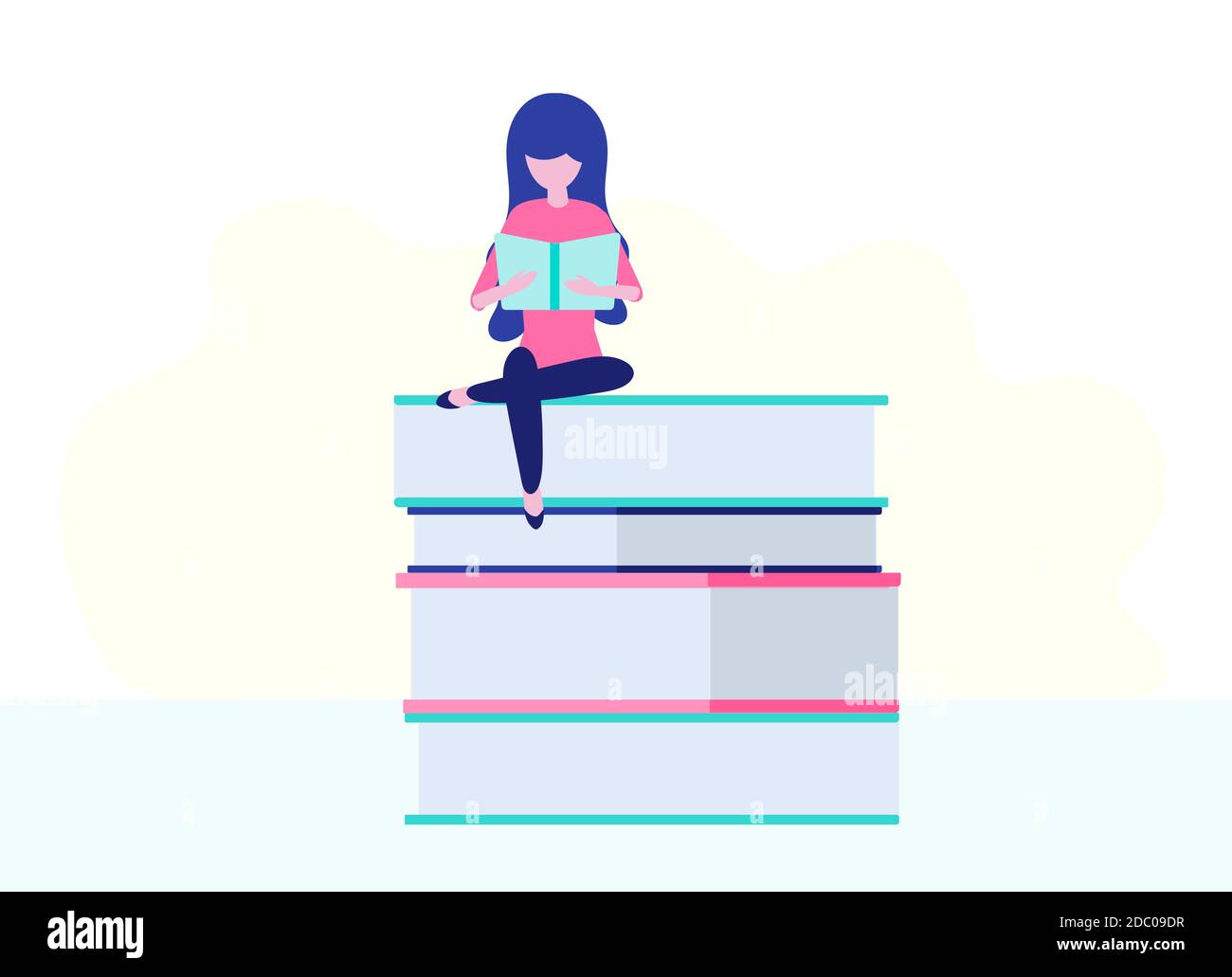 Woman reading book. Flat design concept of education, training, courses ...