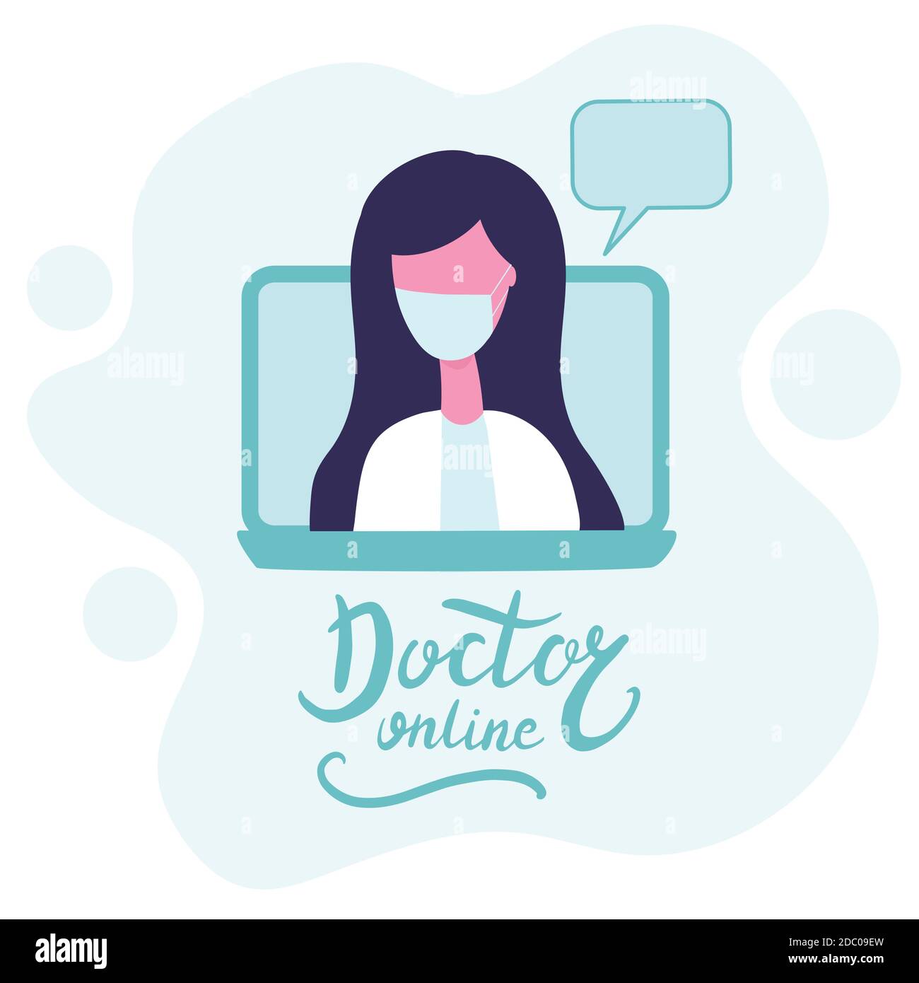 Doctor online, vector illustration in flat style. Lettering calligraphy ...