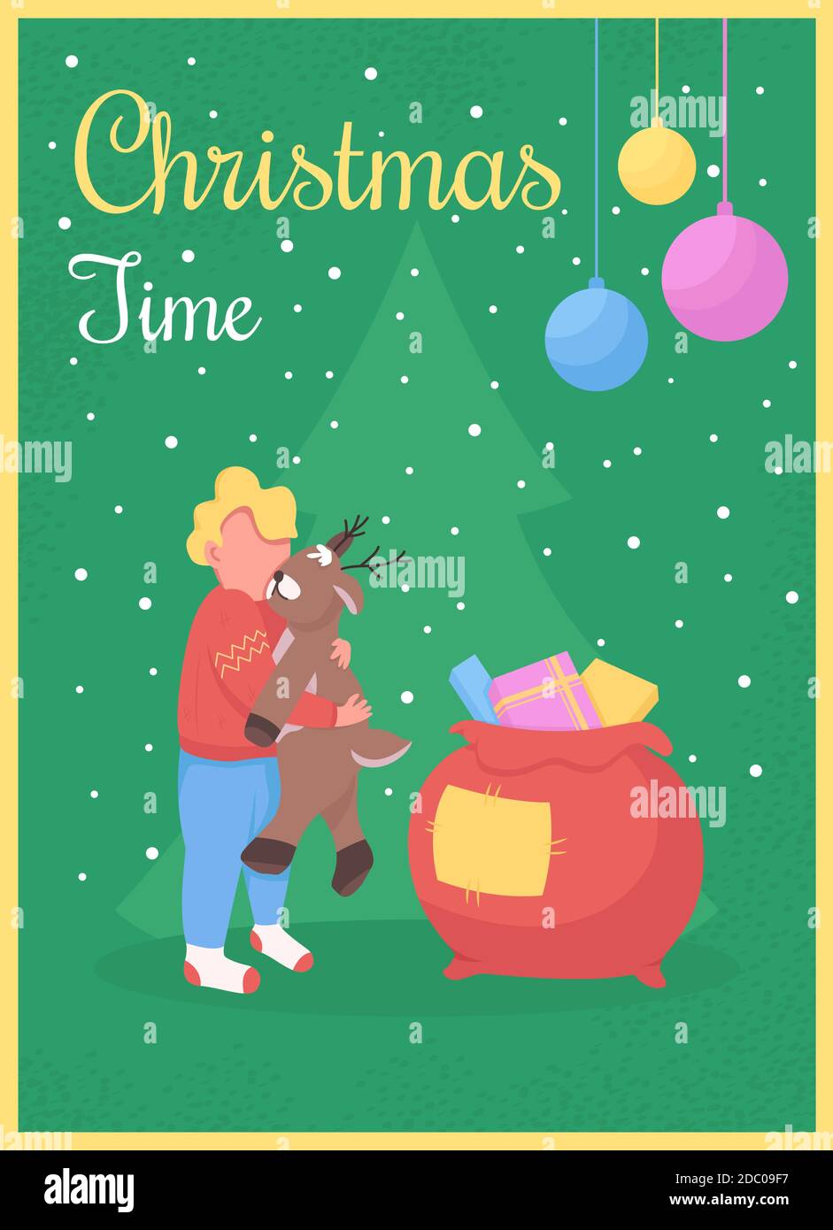 Christmas time greeting card flat vector template Stock Vector Image ...