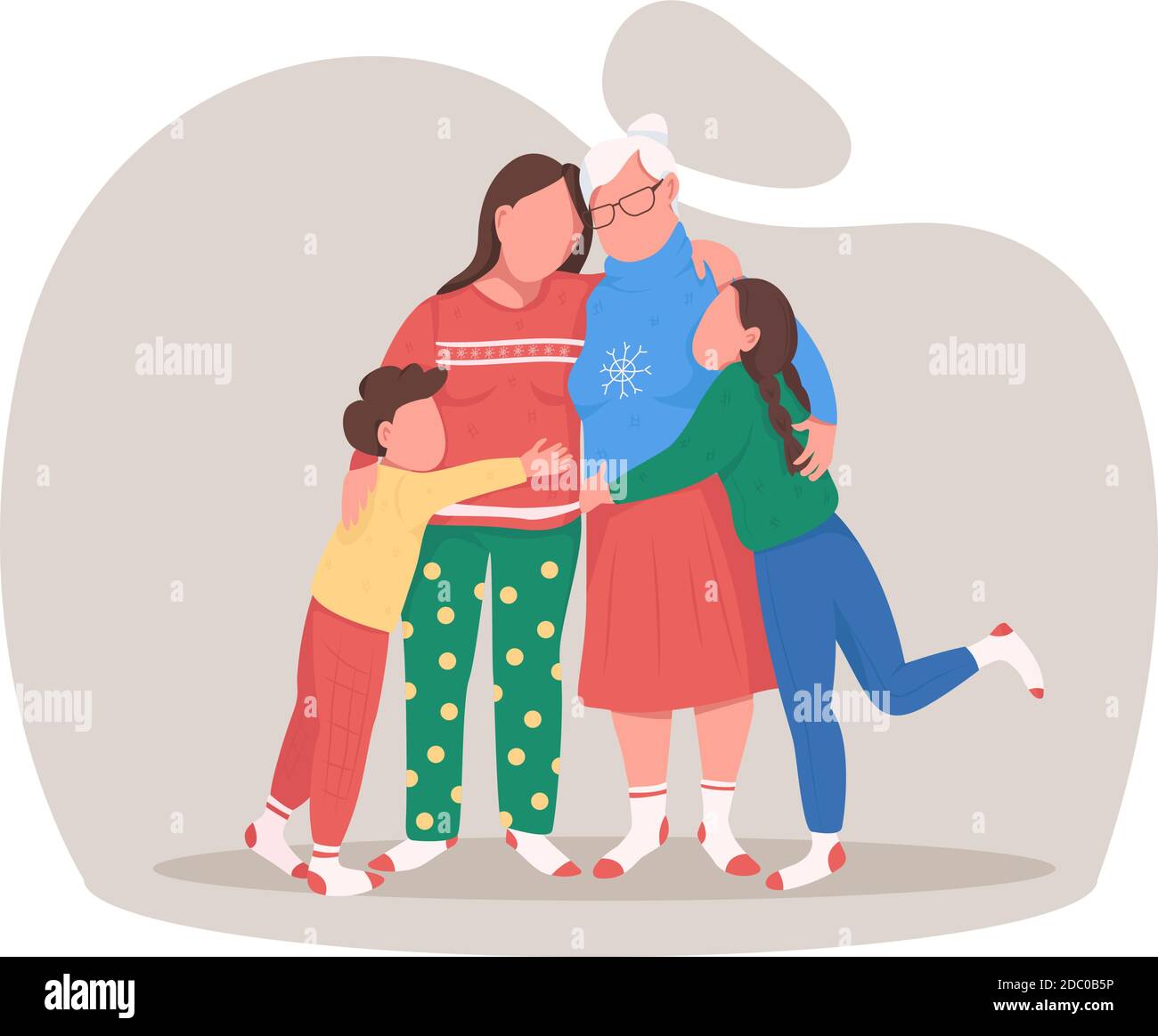 Family hug on Christmas flat color vector faceless character Stock ...
