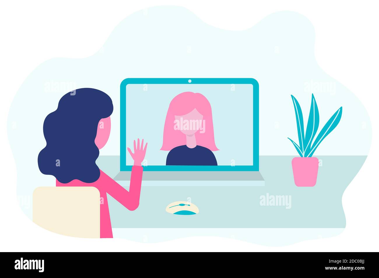 Video conference. Virtual meeting concept. People on computer screen ...