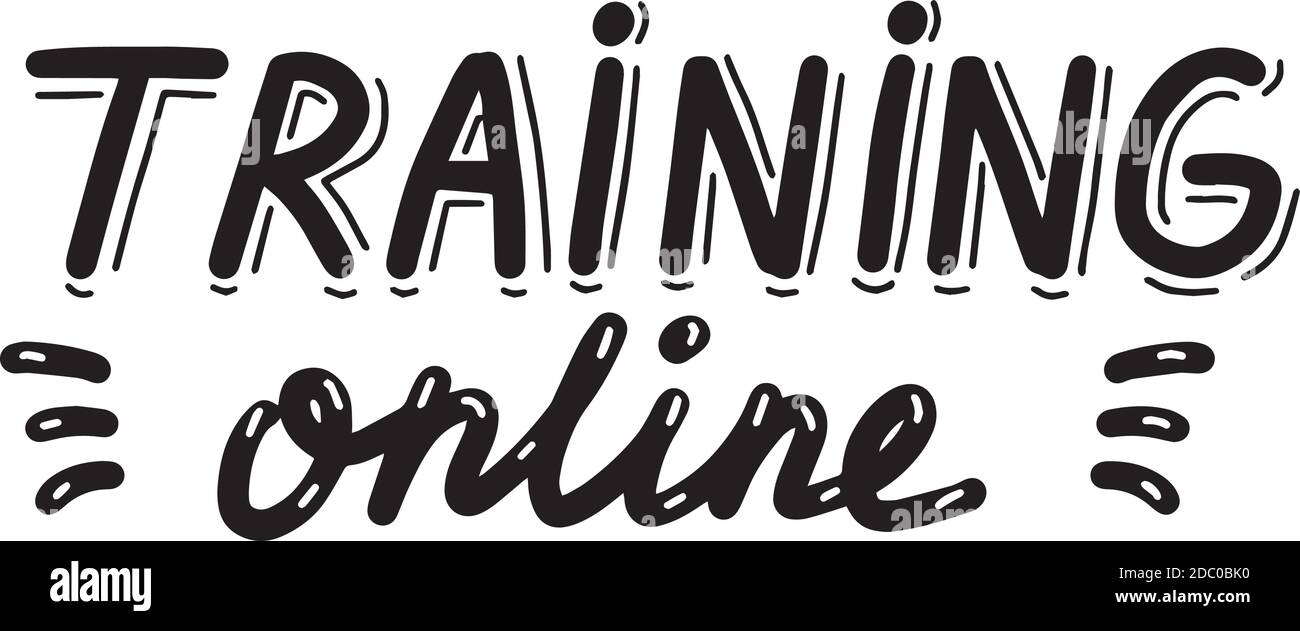 Training online, hand drawn lettering calligraphy illustration. Vector ...
