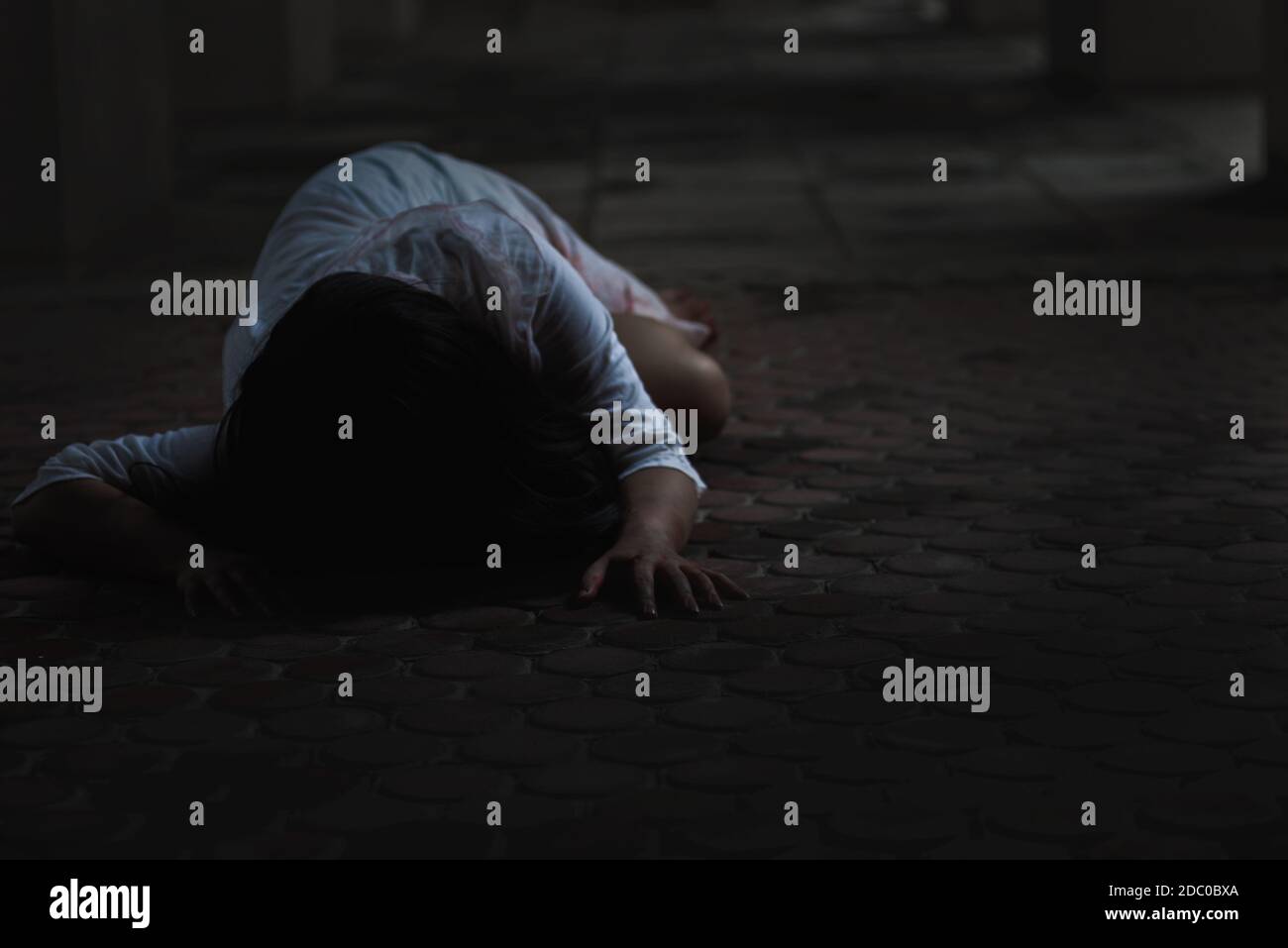 Girl zombie in blood. Asian Woman ghost with blood. Horror scary fear ...