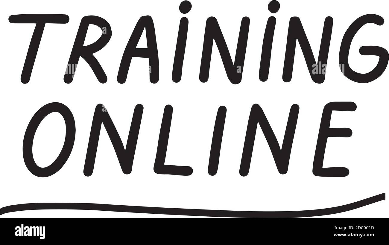 Training online, hand drawn lettering calligraphy illustration. Vector ...