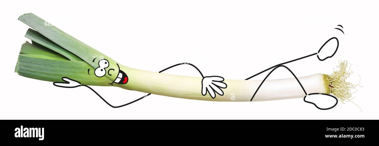 Leek vegetables lie there relaxed, comic Stock Photo - Alamy