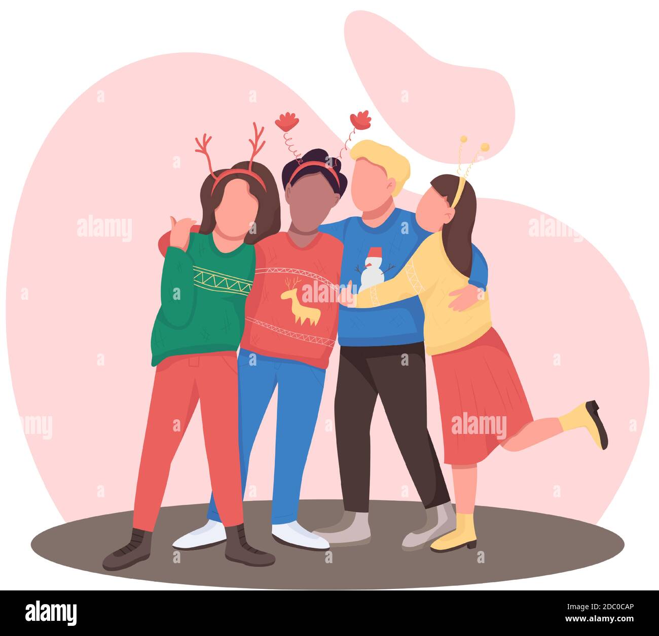 Friends on festive holiday flat color vector faceless characters Stock ...