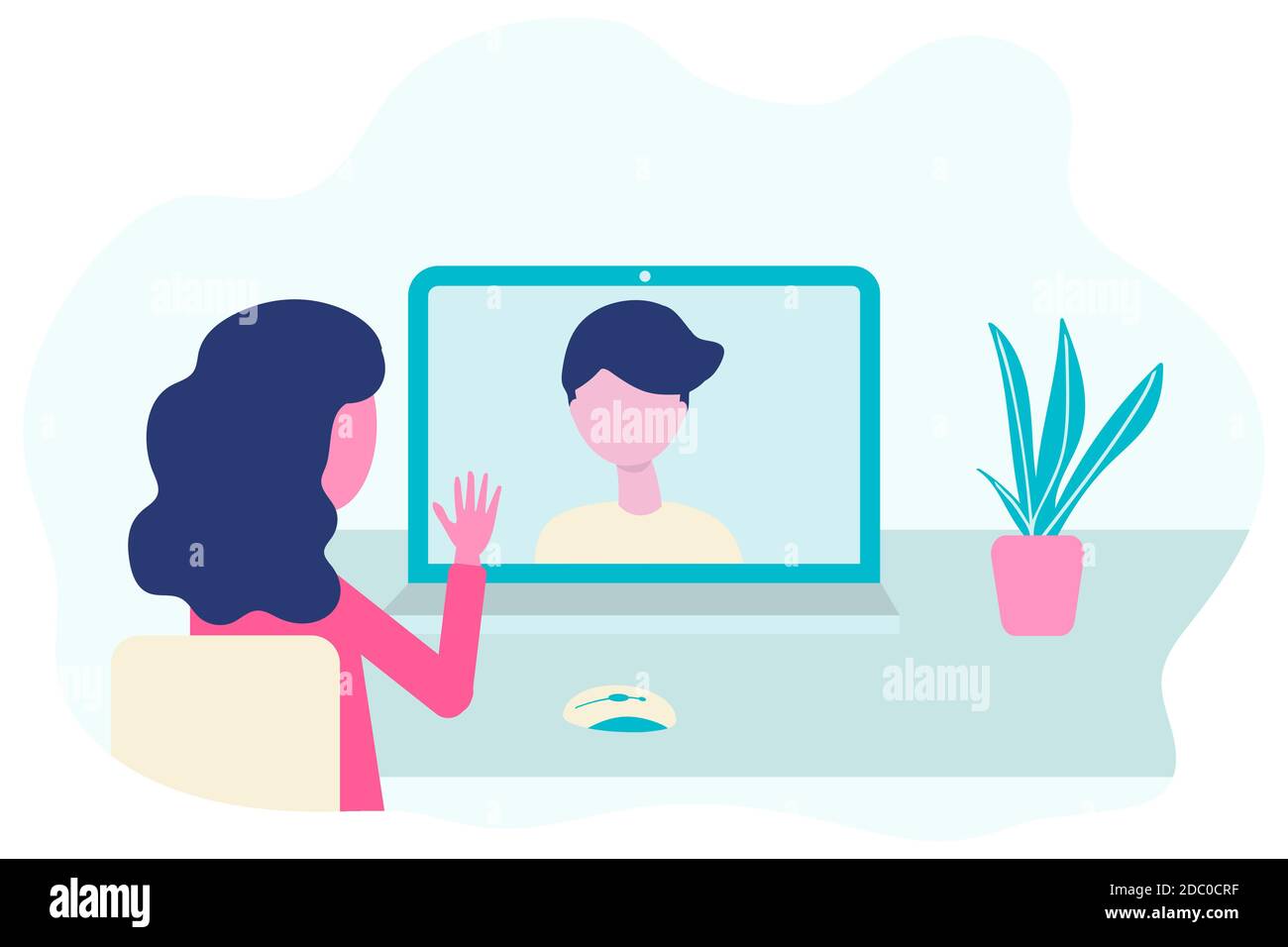 Video conference. Virtual meeting concept. People on computer screen ...