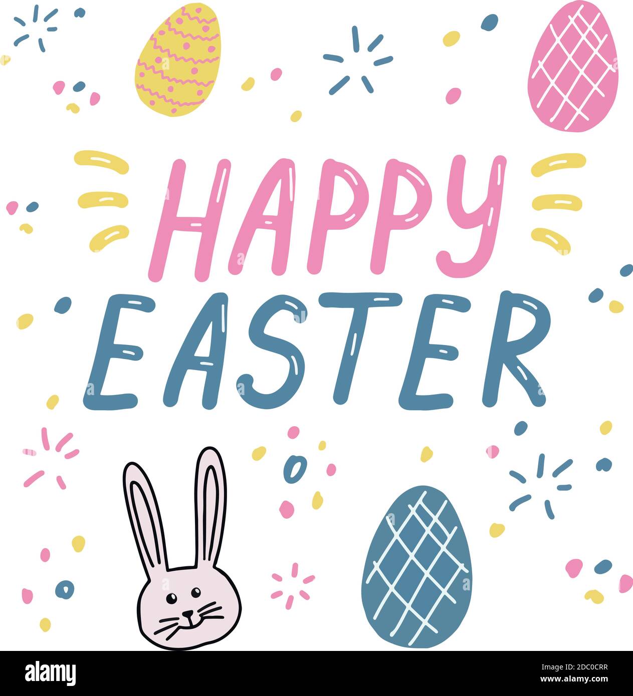 Happy Easter, lettering calligraphy, colorful text on white background ...