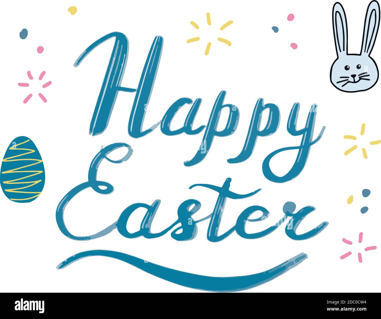 Happy Easter, lettering calligraphy, colorful text on white background ...
