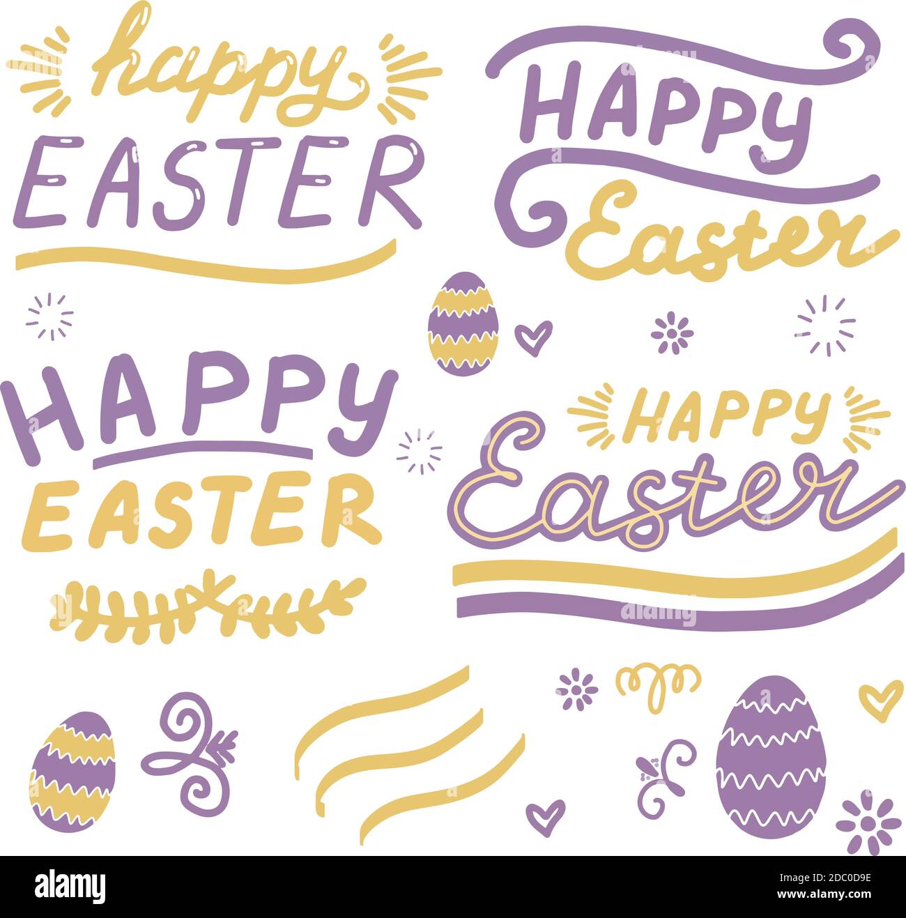 Happy Easter, lettering calligraphy set, colorful isolated handwritten ...