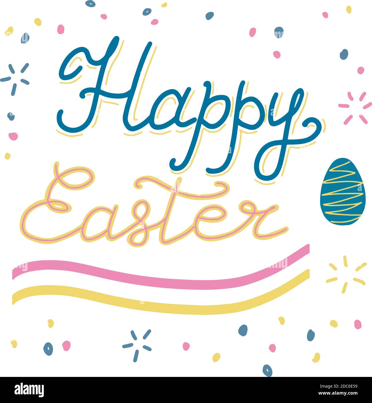 Happy Easter, lettering calligraphy, colorful text on white background ...