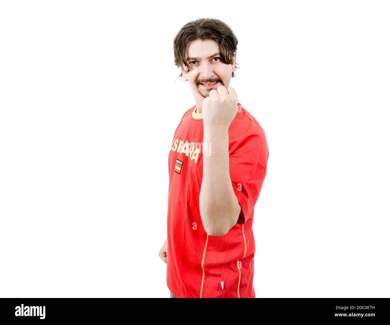 happy spanish man supporter, isolated on white Stock Photo - Alamy
