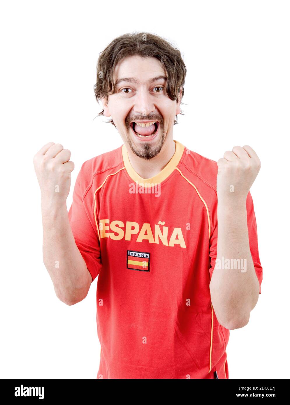 happy spanish man supporter, isolated on white Stock Photo - Alamy