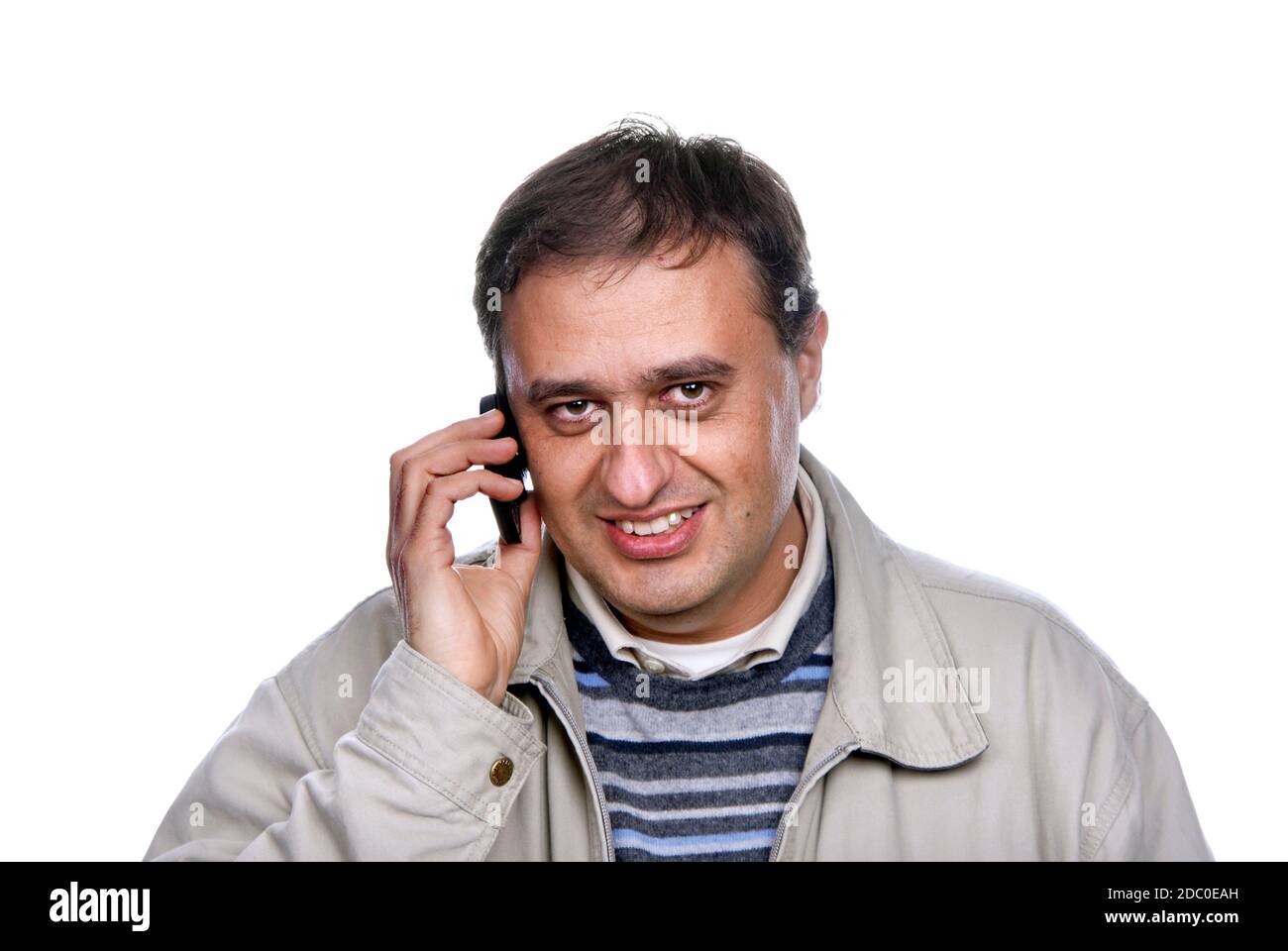 man on the phone over a white background Stock Photo - Alamy