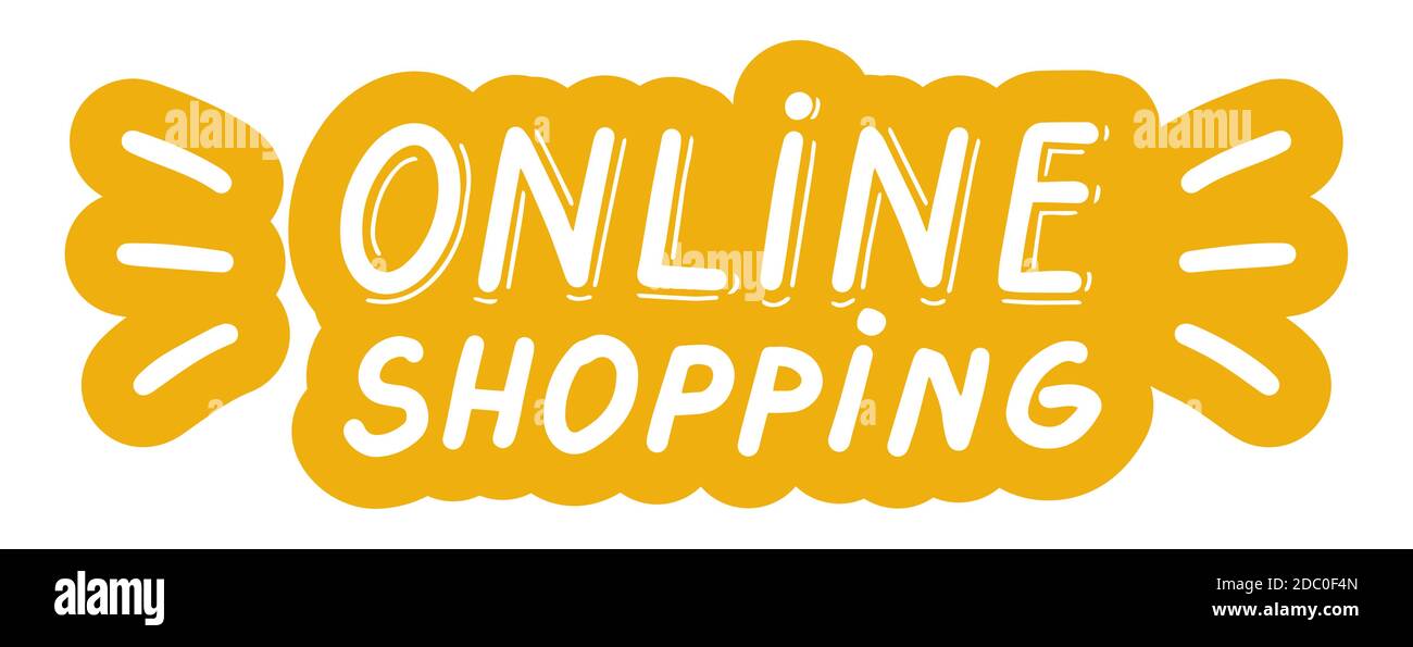 Online shopping concept, lettering calligraphy illustration. Vector eps ...