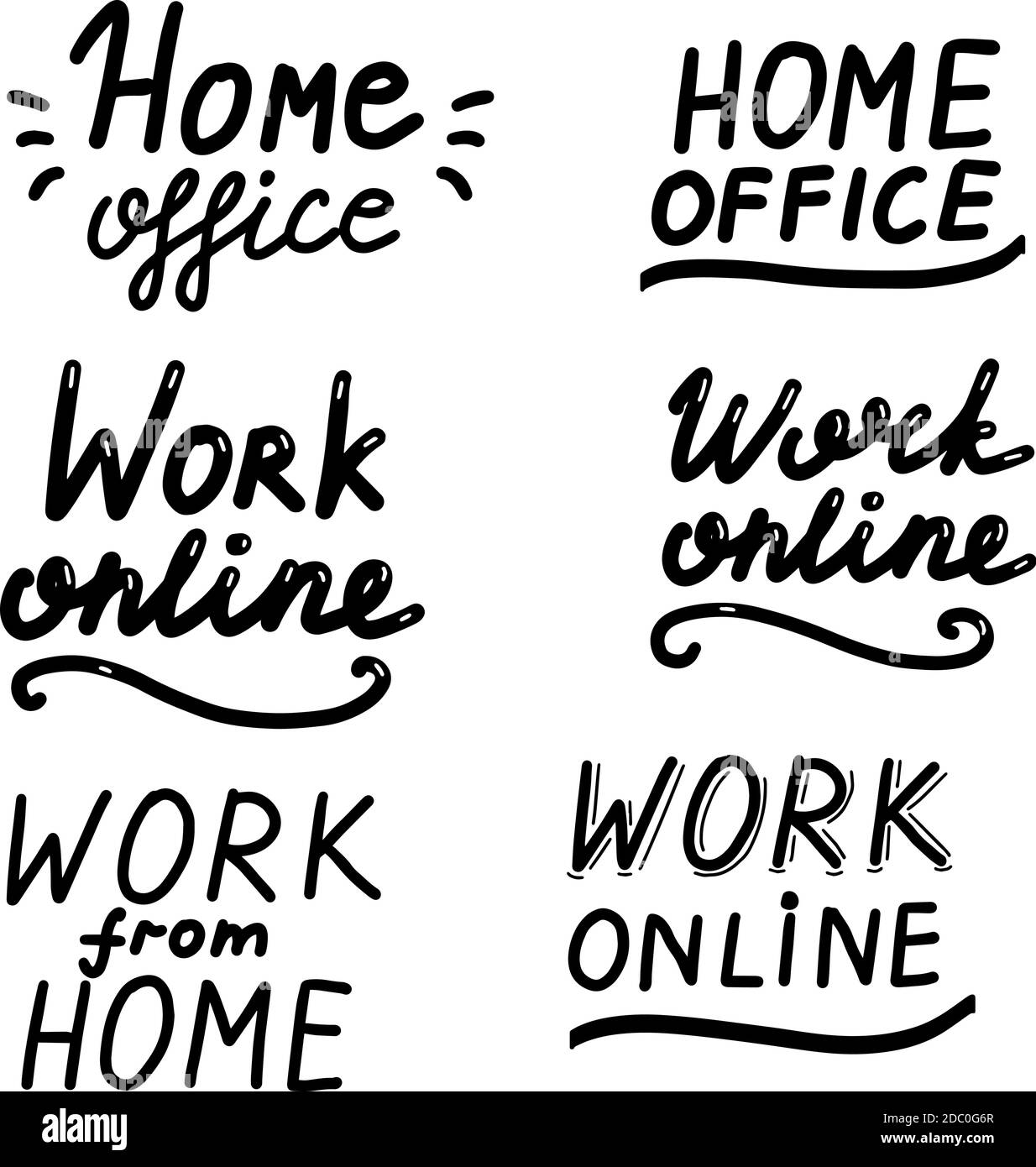 Work from home, lettering calligraphy set illustration. Home office ...