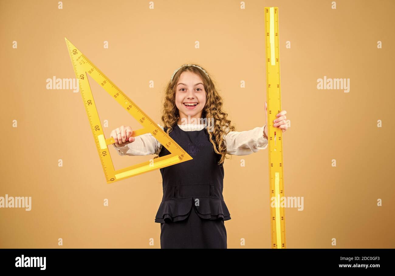 Kid school uniform hold ruler. Geometry school subject. Education and ...