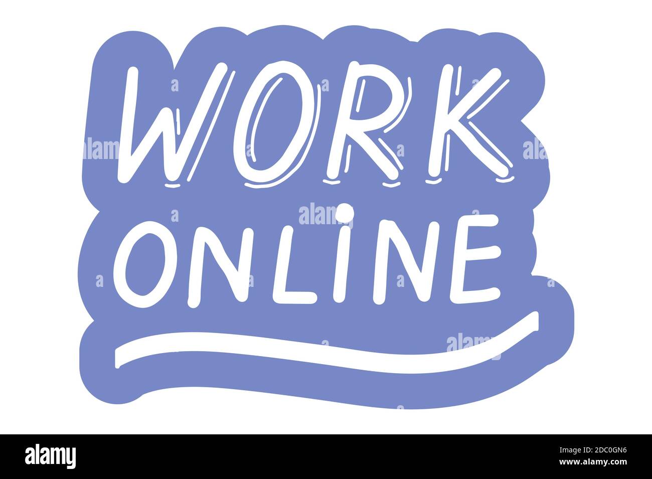 Work online, lettering calligraphy illustration. Home office, working ...