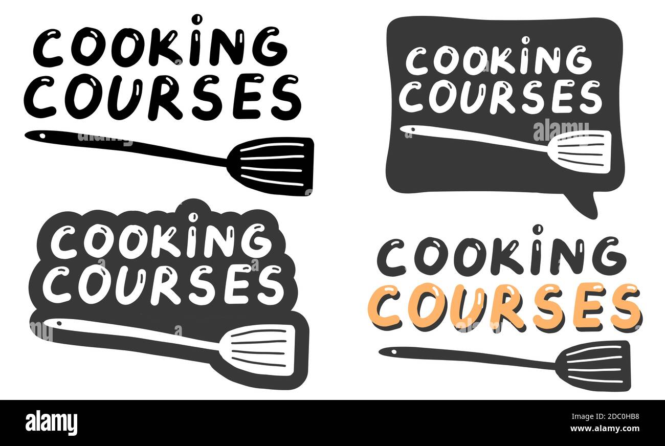 Cooking courses logo templates set. Lettering calligraphy illustration ...