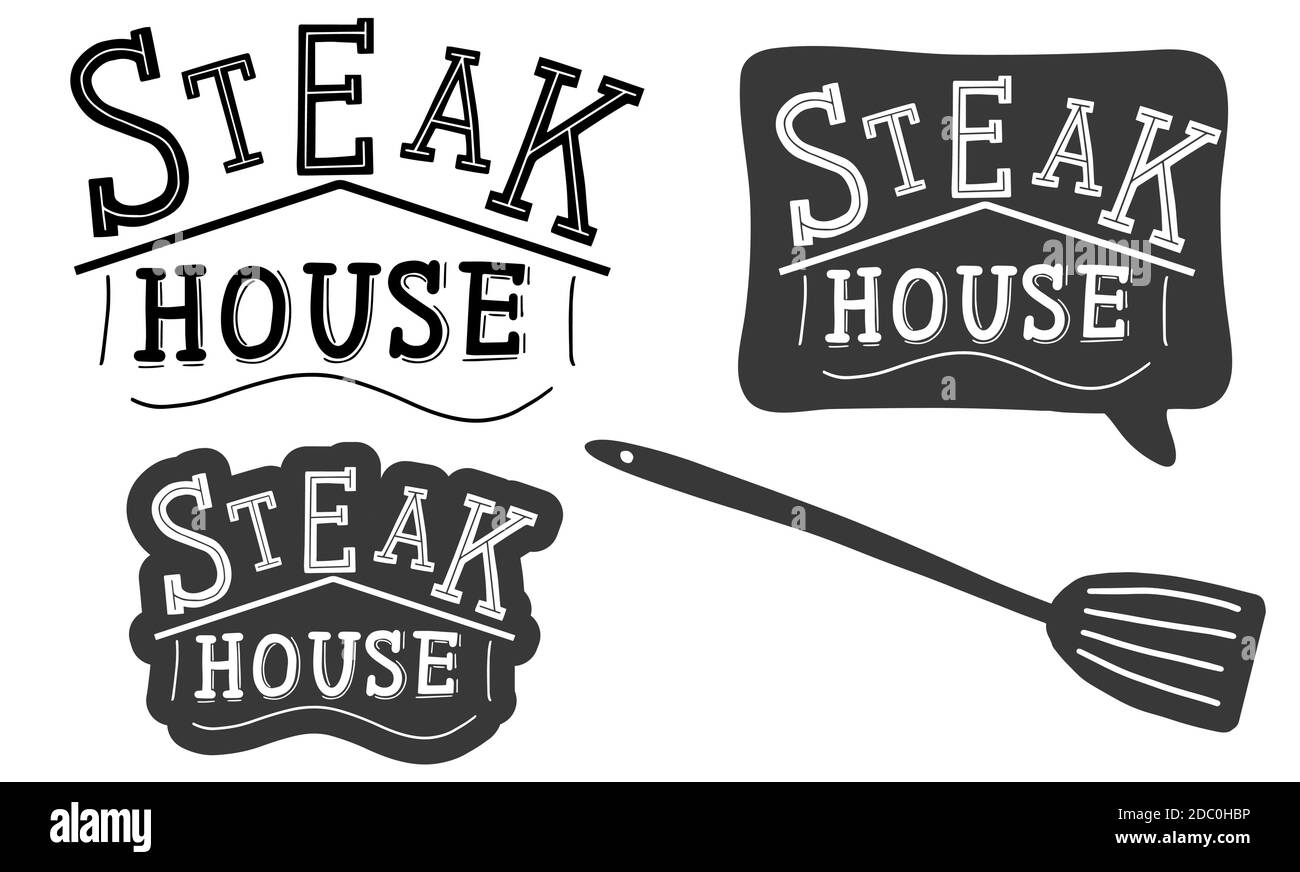 Steak house. Logo templates set for grill restaurant. Lettering ...