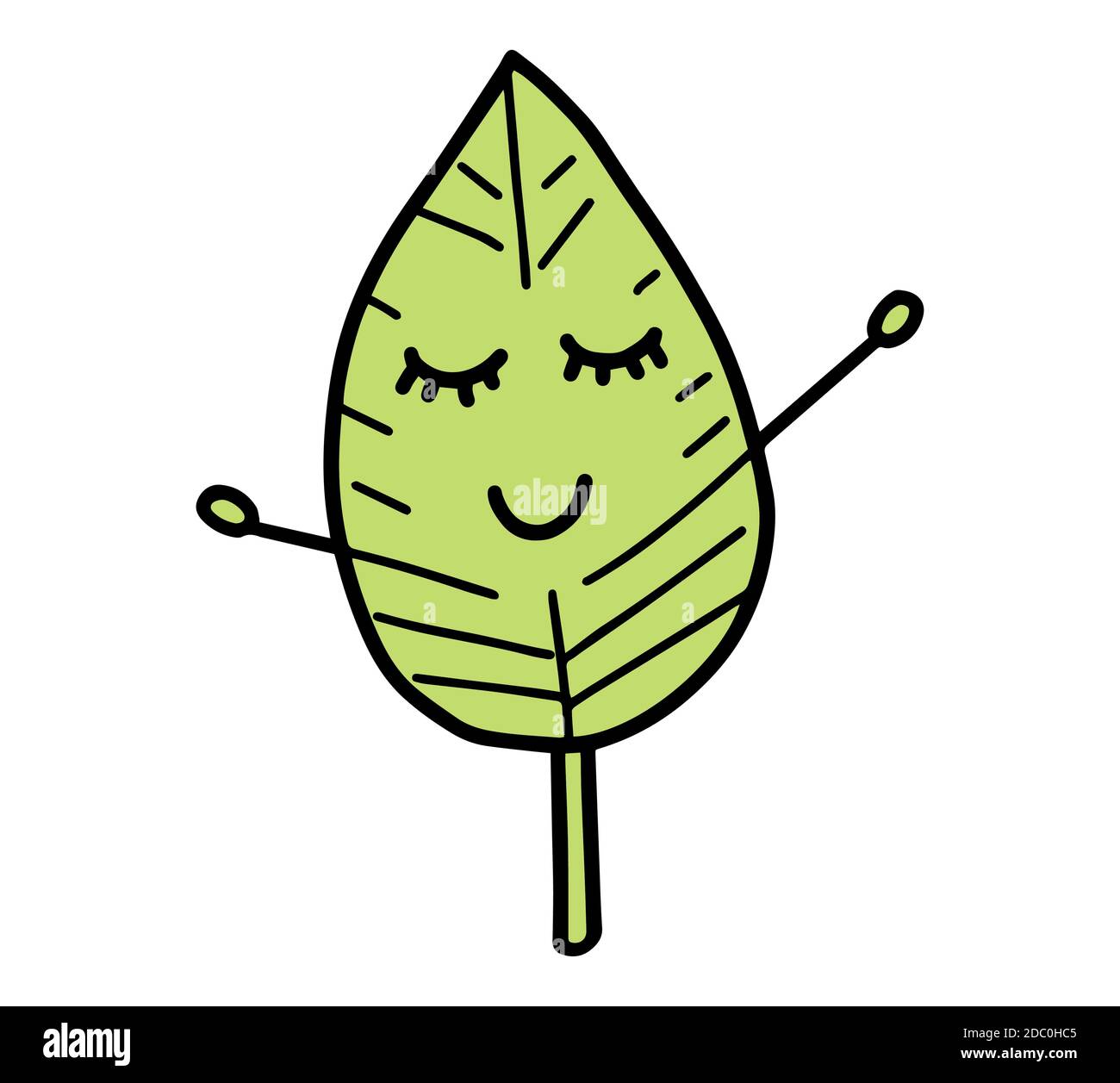Cute leave. Cartoon green garden leaf, fall leaf and fallen dry leaves ...