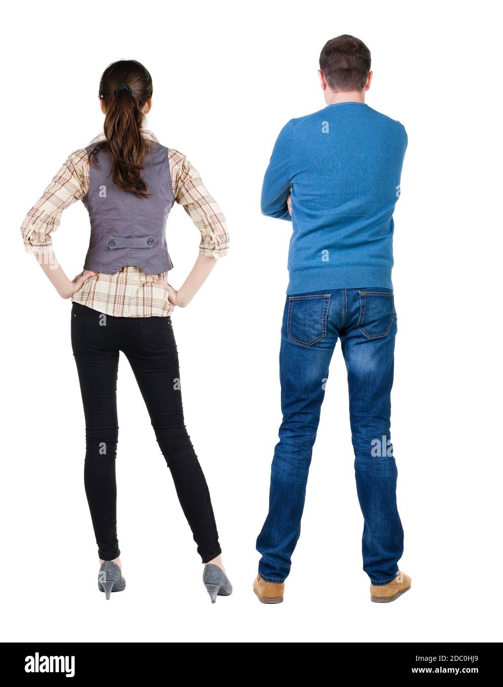 Back view couple in sweater. beautiful man and woman. Rear view people ...
