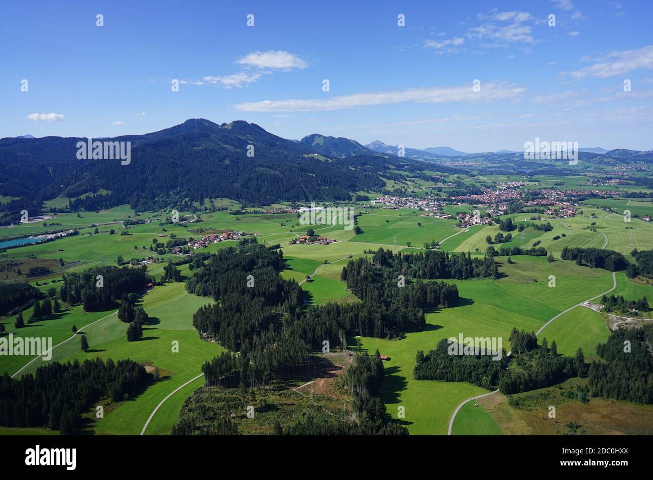 Aerial view of Nesselwang in the AllgÃ¤u on the Alps from Germany and ...