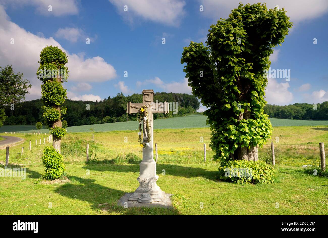Wayside cross near Terborgh castle in the Dutch village Schinnen in the ...