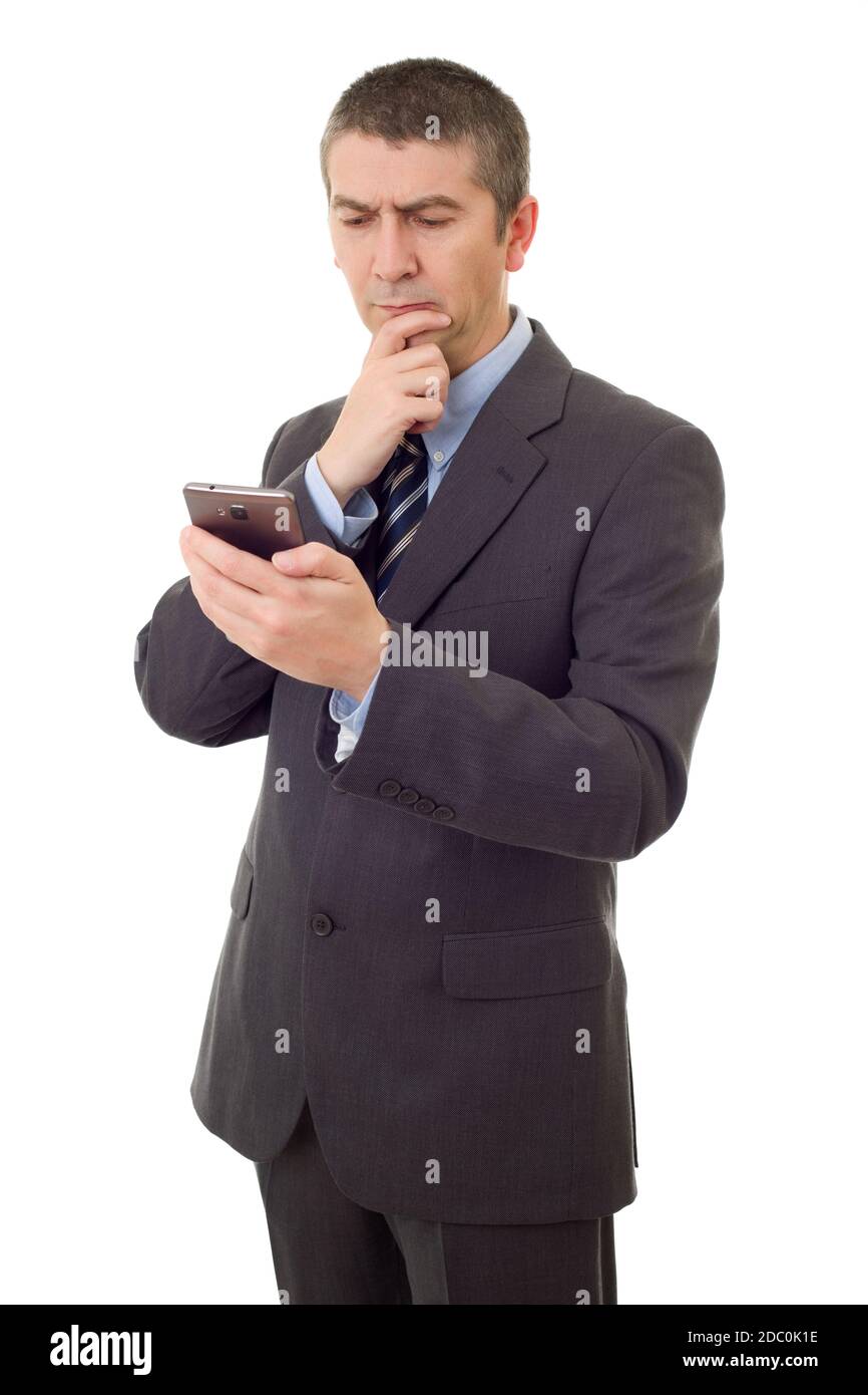 worried business man on the phone, isolated Stock Photo - Alamy