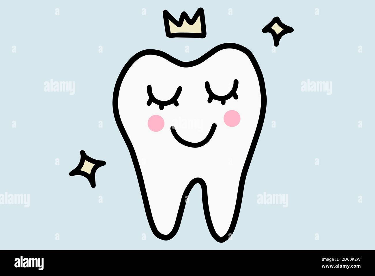 Cute cartoon tooth with a crown. Hand drawn line art doodle vector ...