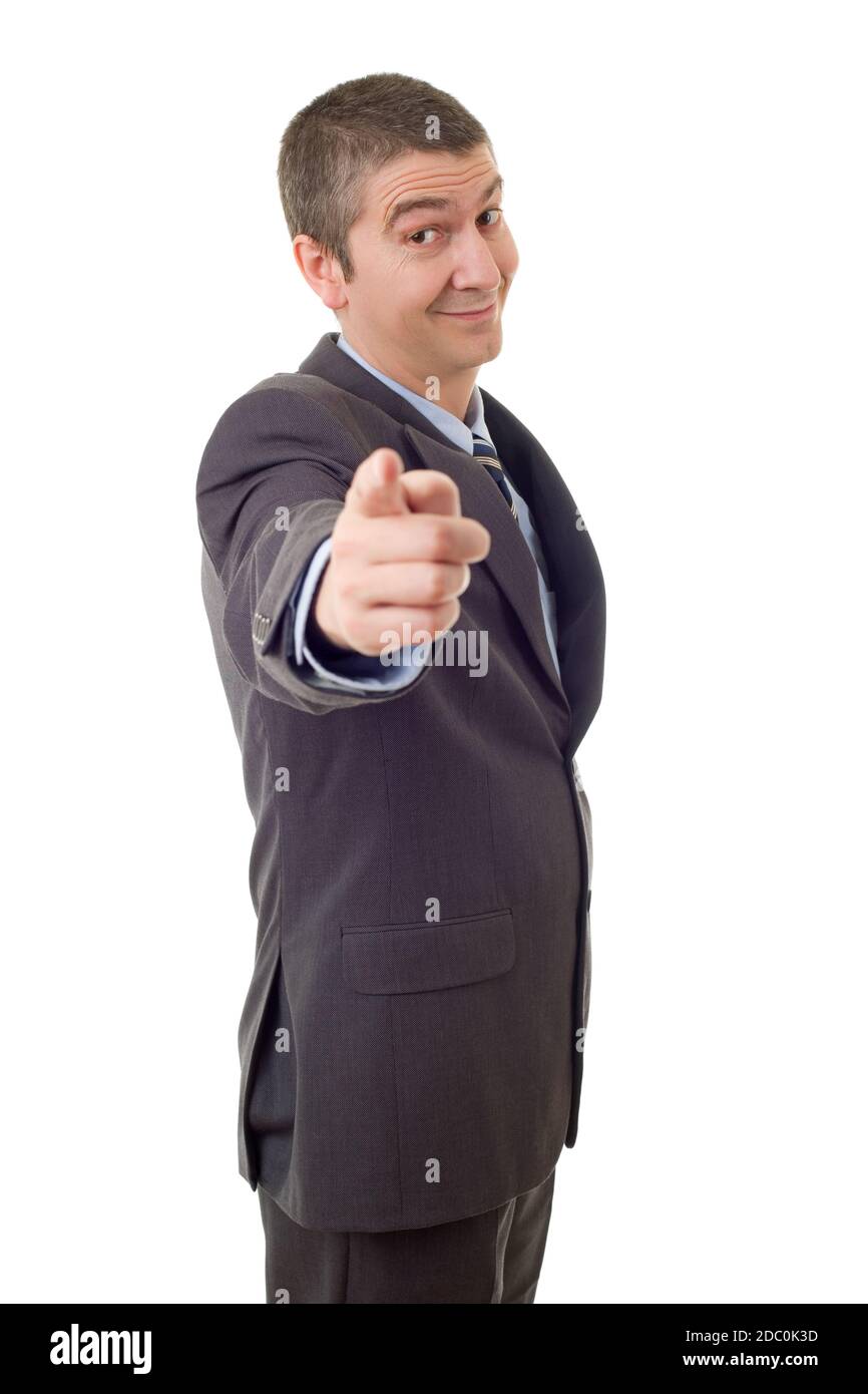 happy business man pointing, isolated on white Stock Photo - Alamy