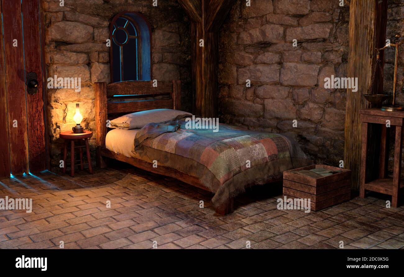 3D rendering of a medieval fairy tale cottage interior Stock Photo - Alamy