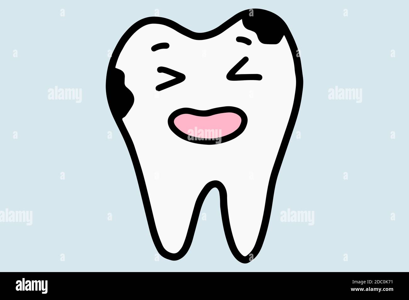 Cute cartoon tooth with caries. Hand drawn line art doodle vector ...