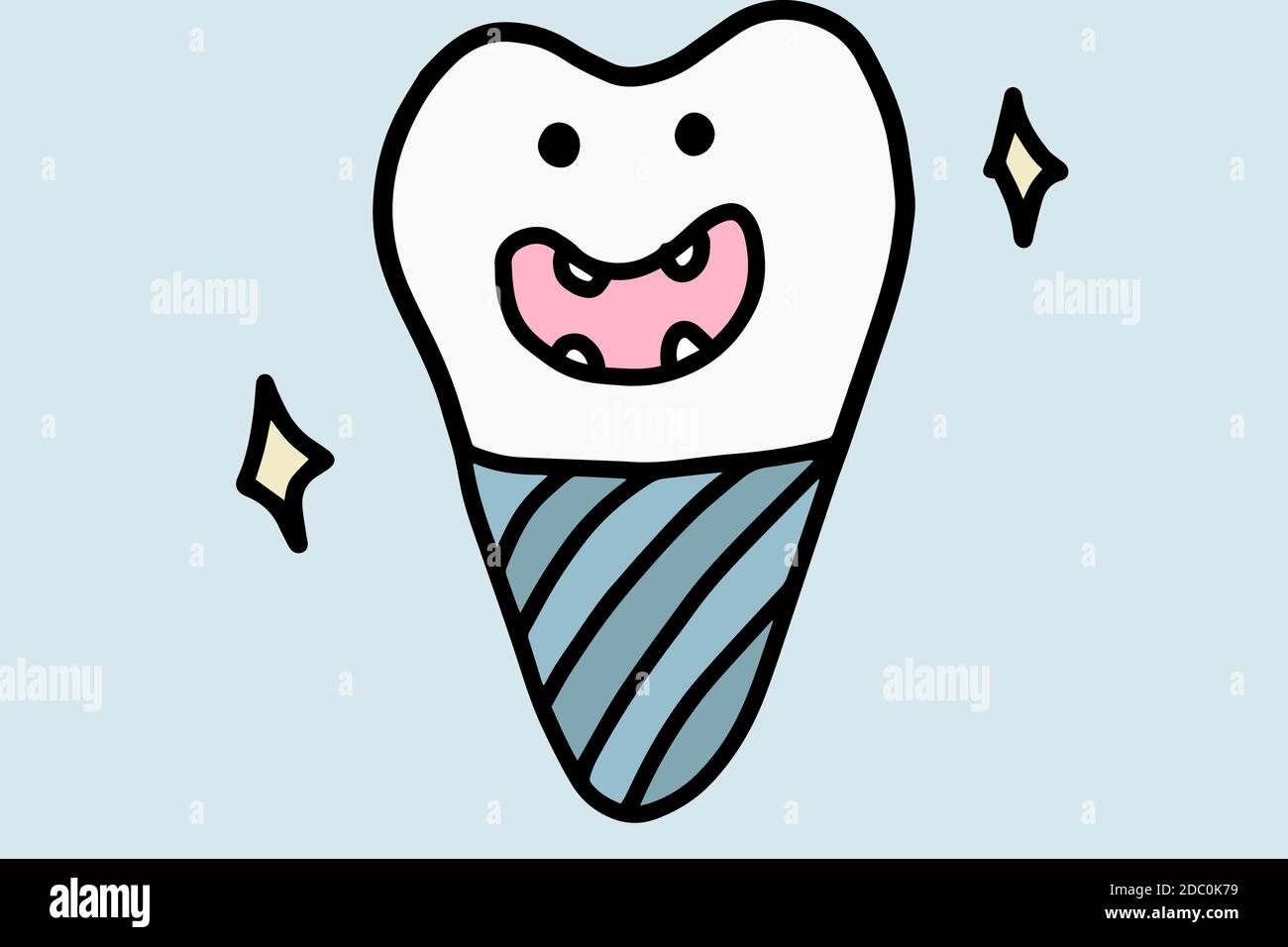 Cute cartoon dental implant tooth. Hand drawn line art doodle vector ...