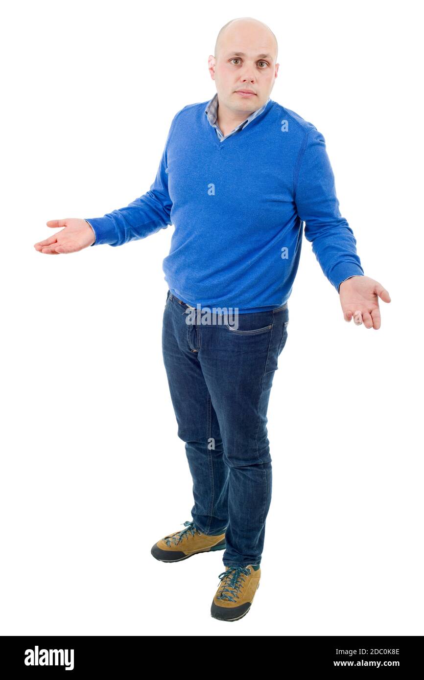 young casual man waiting full body in a white background Stock Photo ...