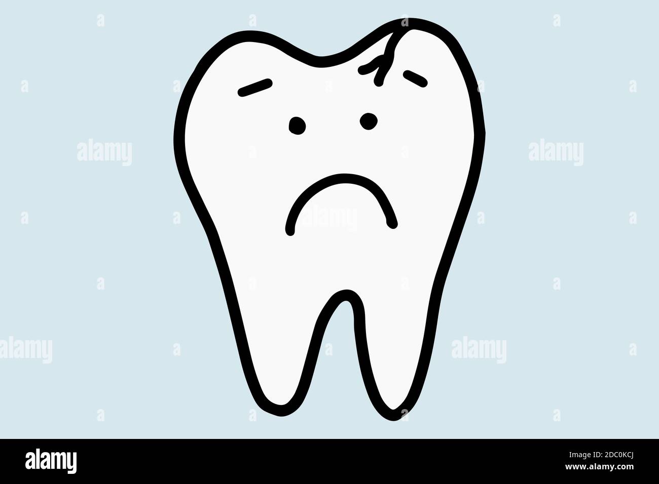 Cute cartoon tooth with a crack. Hand drawn line art doodle vector ...