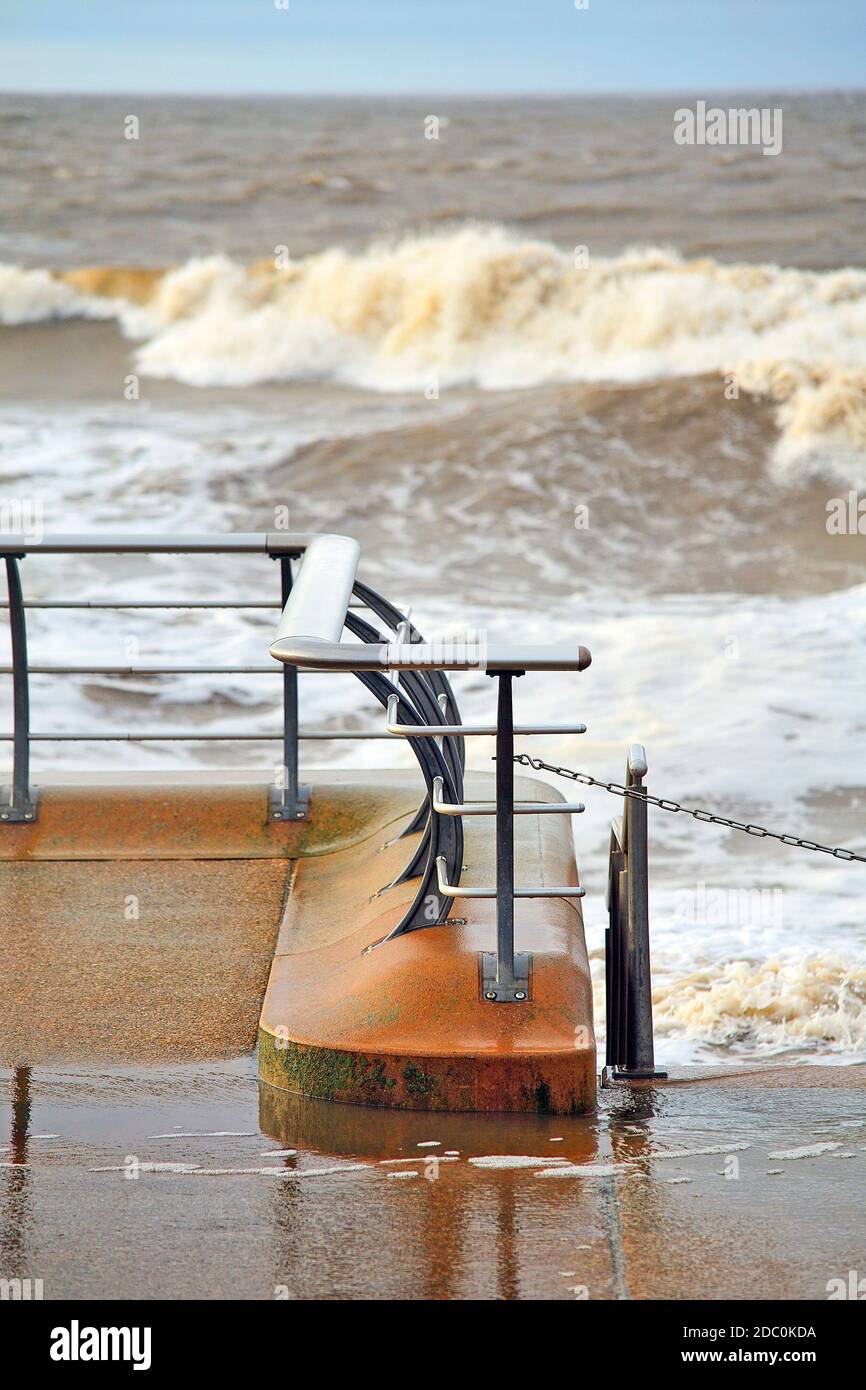 Angled railings on the seawall at Blackpool Stock Photo - Alamy
