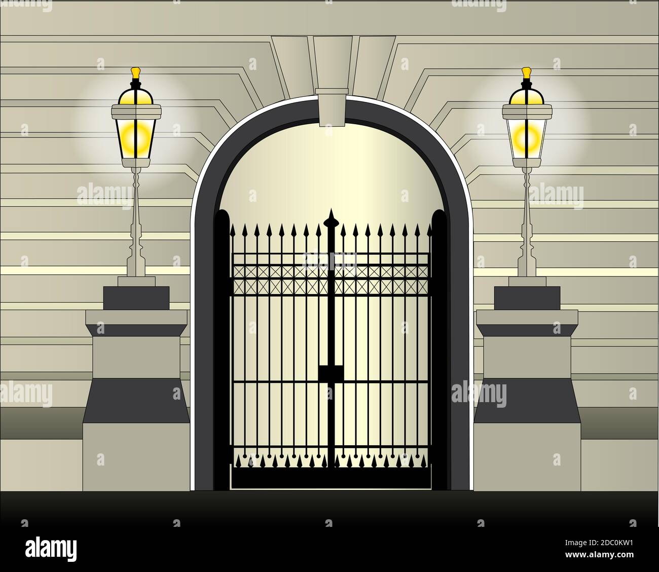 An iron gate set on a large concrete wall Stock Photo - Alamy