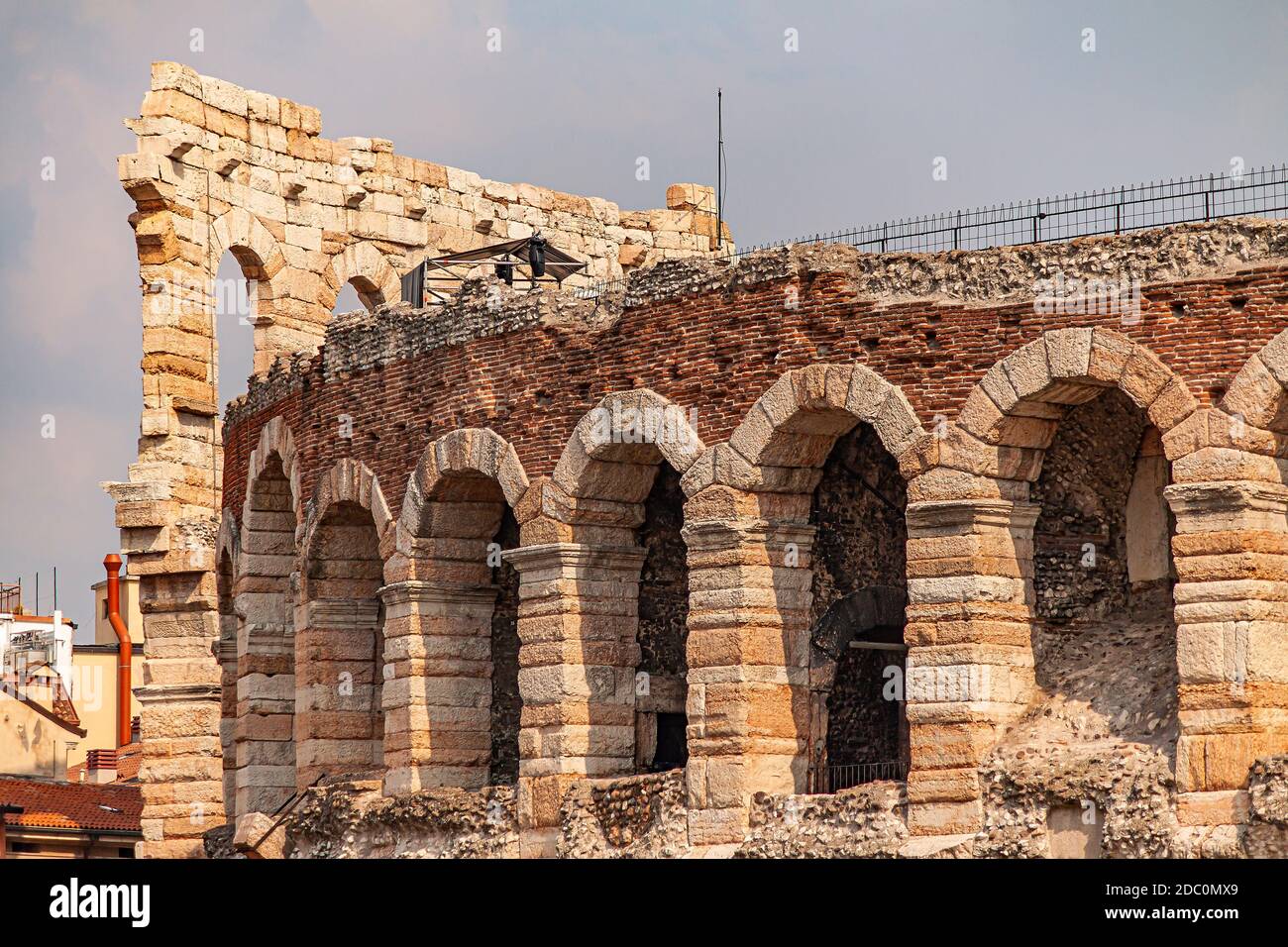 Detail of Arena di Verona, the most famous ancient building in the city ...
