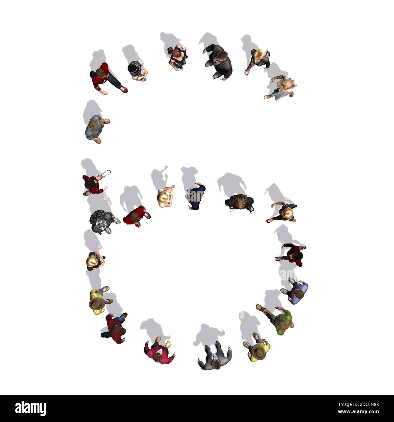 people - arranged in number 6 - top view with shadow - isolated on ...